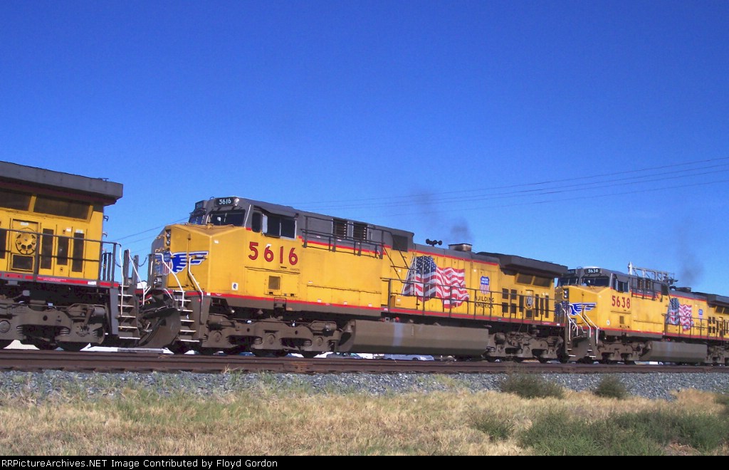UP 5616 is sixth unit of seven unit UP unit grain train